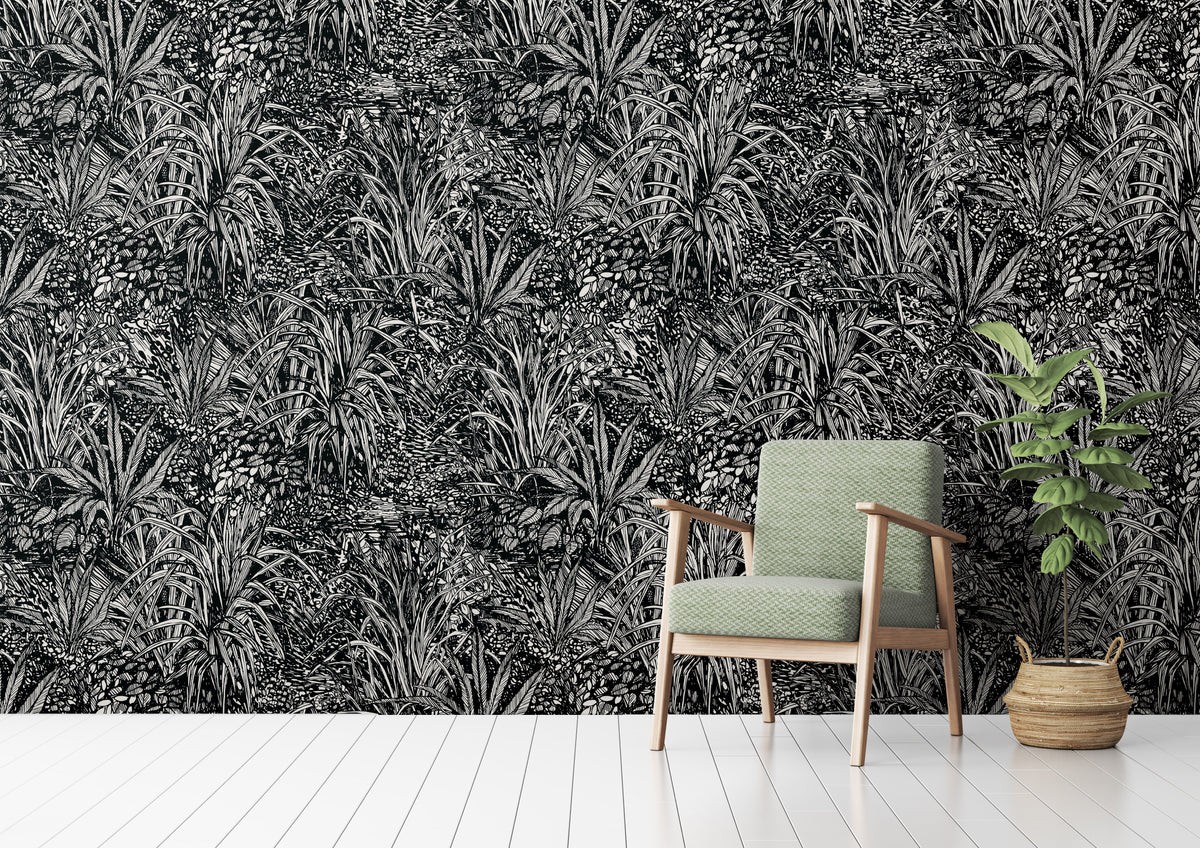 Jungle Wallpaper - Black/Steam – Maak Home